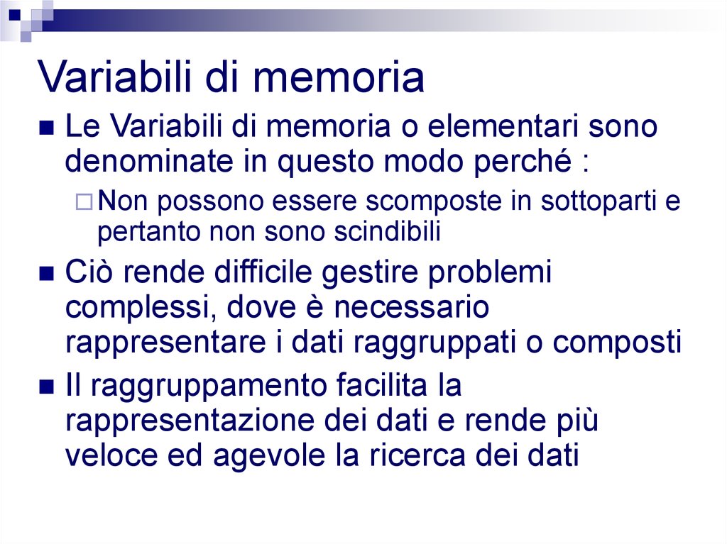 I dati : strutture dati. Array a un dimensione: vettori - online ...