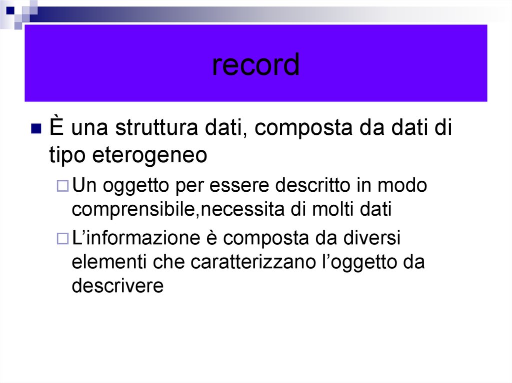I dati : strutture dati. Array a un dimensione: vettori - презентация ...