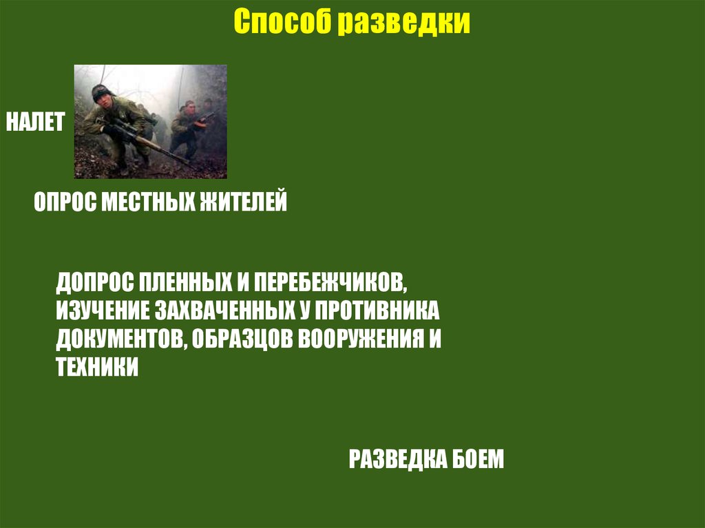 Действия солдата в разведке. Способы ведения разведки противника и ...